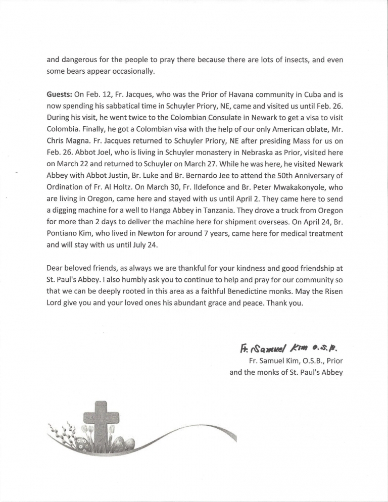 2019 Easter Letter – St. Paul's Abbey